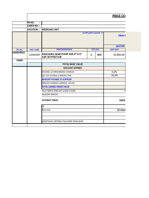 Comparision Sheet Of Molasses Gear Pump Pdf Government Finances Taxes