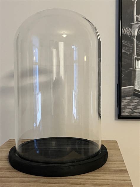 Large Glass Dome With Black Wooden Base 26 V 17 Cm H W Extra