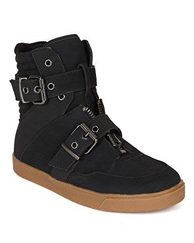 Black Nubuck High Top Fashion Sneakers With Buckles Casual High Top