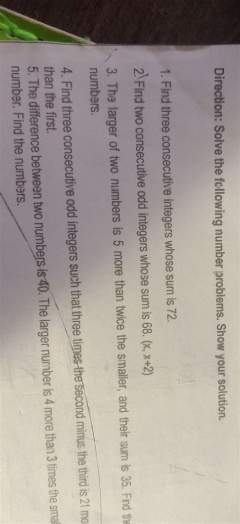 Direction Solve The Following Number Problems Show Your Solution Find