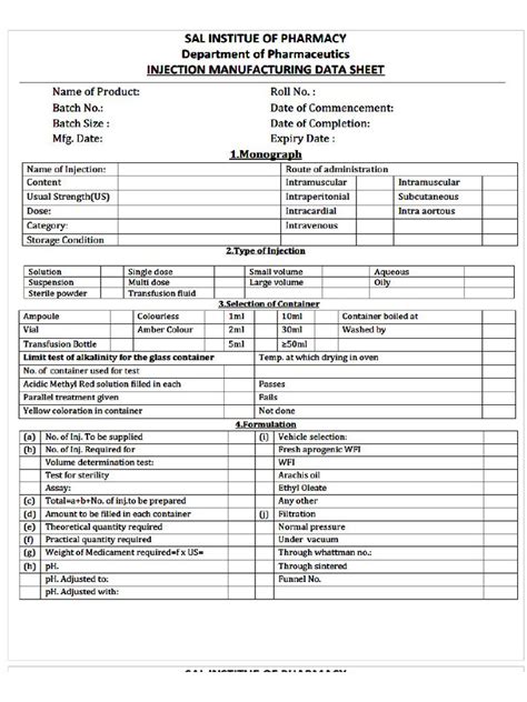 Injection Manufacturing Data Sheet Pdf