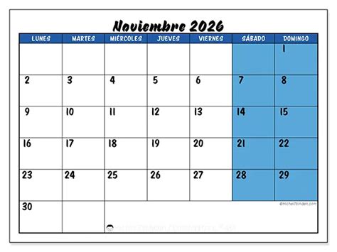 Calendario Noviembre 2026 Para Imprimir Organización En Suavidad