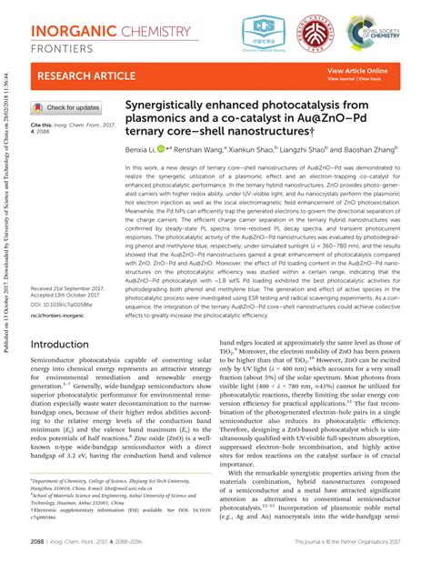 Pdf Synergistically Enhanced Photocatalysis From Plasmonics And Co