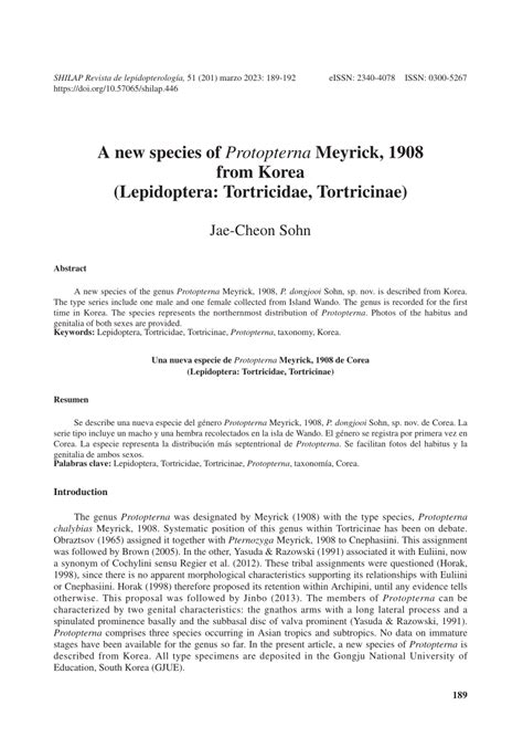 Pdf A New Species Of Protopterna Meyrick 1908 From Korea