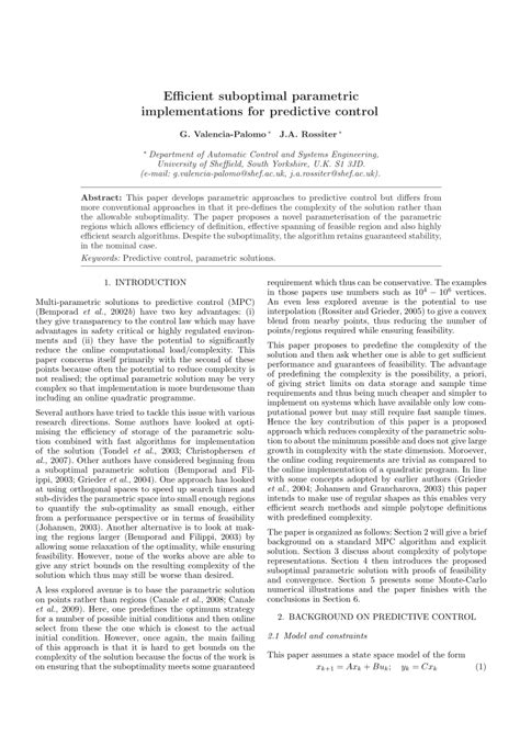 pdf efficient suboptimal parametric implementations for predictive