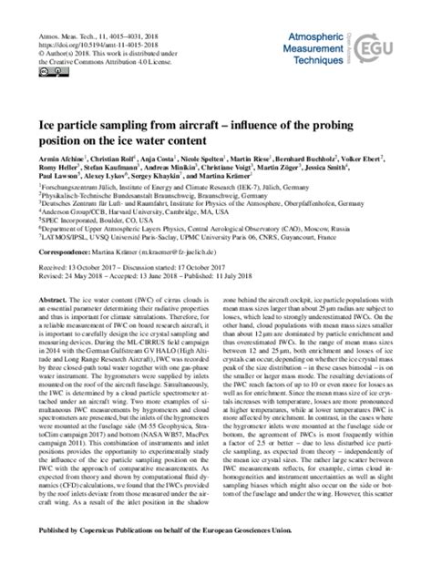 Pdf Ice Particle Sampling From Aircraft Influence Of The Probing