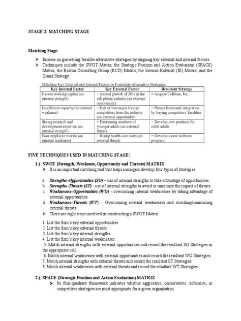 Matching Stage Pdf Swot Analysis Economics