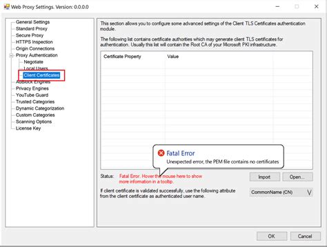 Client Certificates Web Filtering Proxy