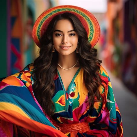 Premium Ai Image Beautiful Mexican Girl In Sombrero And Bright Poncho