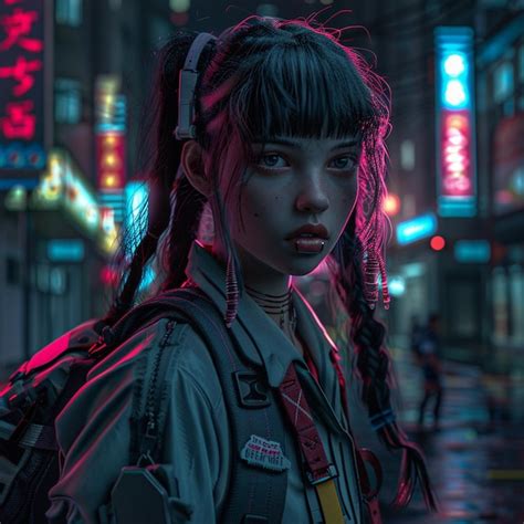 Cyberpunk Schoolgirl Premium Ai Generated Image