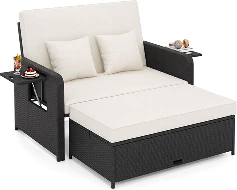 Costway Patio Rattan Daybed With Cushions Outdoor Wicker