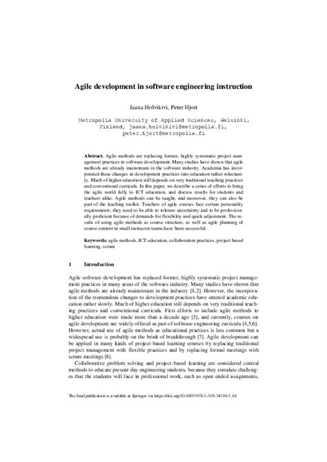 pdf agile development in software engineering instruction