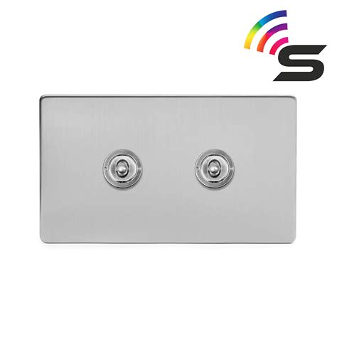 Soho Lighting Brushed Chrome 2 Gang 150w Smart Toggle Switch Zigbee