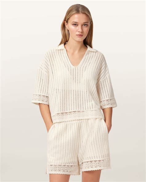 Elma Crochet Lace Cropped Top Mallow White Allsaints Us