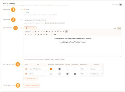 Pop Up Settings Mc Wishlist Documentation