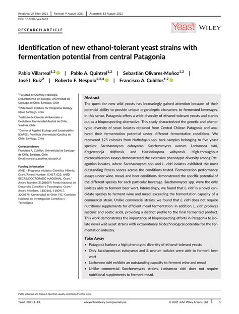Pdf Identification Of New Ethanol‐tolerant Yeast Strains With Fermentation Potential From