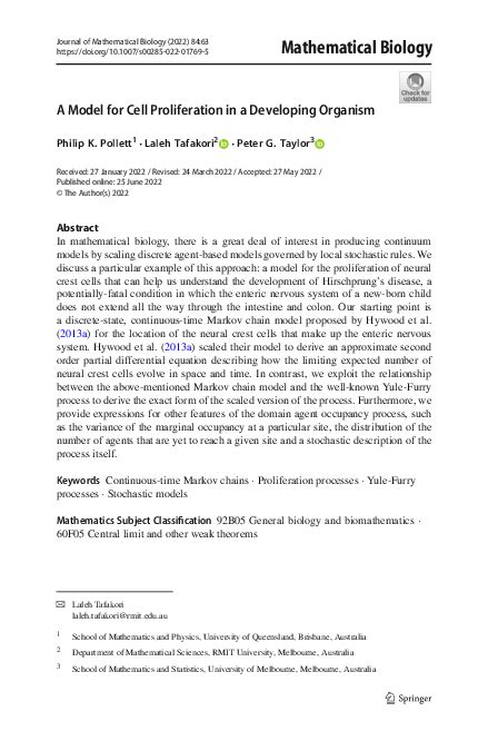 Pdf A Model For Cell Proliferation In A Developing Organism