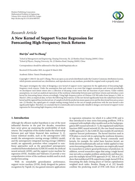 Pdf A New Kernel Of Support Vector Regression For Forecasting High Frequency Stock Returns