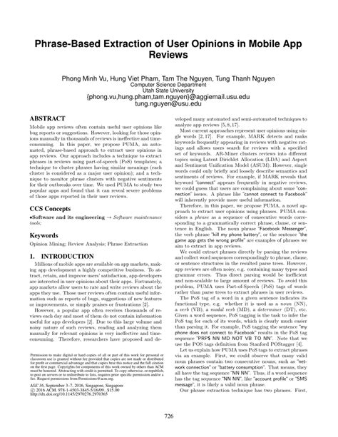 Pdf Phrase Based Extraction Of User Opinions In Mobile App Reviews