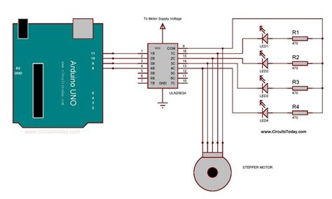 Arduino Stepper Motor Interfacing Using Ic Ul2003a Circuit Diagram