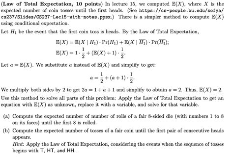 Solved Law Of Total Expectation 10 Points In Lecture 15