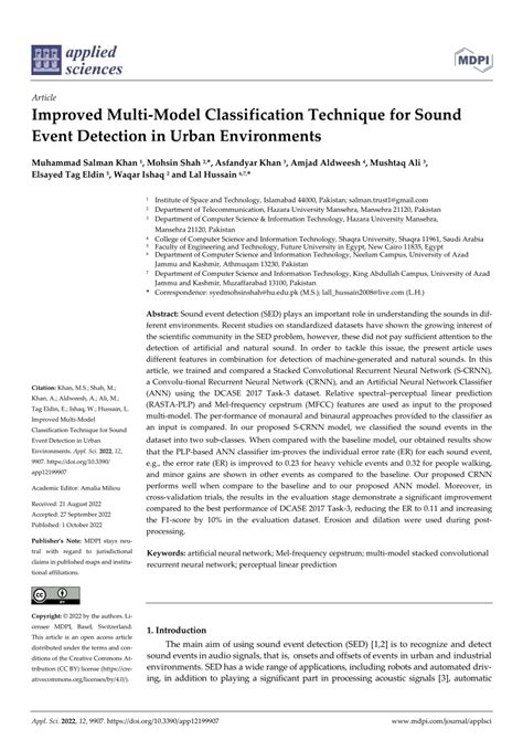 PDF Improved Multi Model Classification Technique For Sound Event Detection In Urban Environments