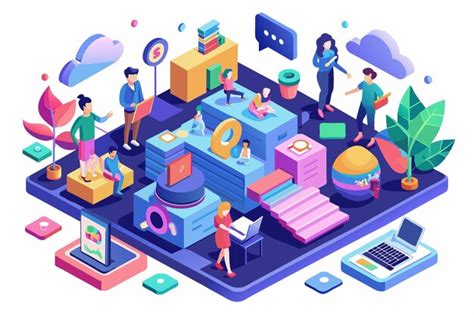 An Isometric Illustration Depicting A Modern Office Setting With Various People Collaborating