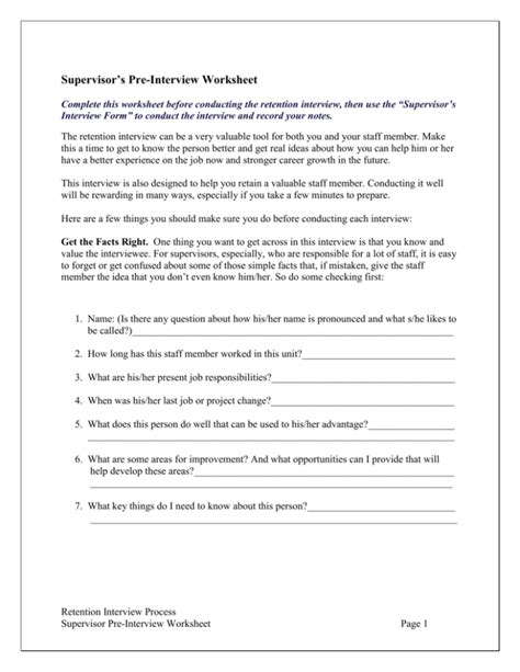 Supervisors Pre Interview Worksheet