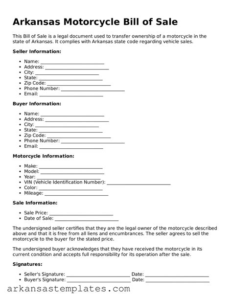 Free Arkansas Motorcycle Bill Of Sale Template Pdf Form