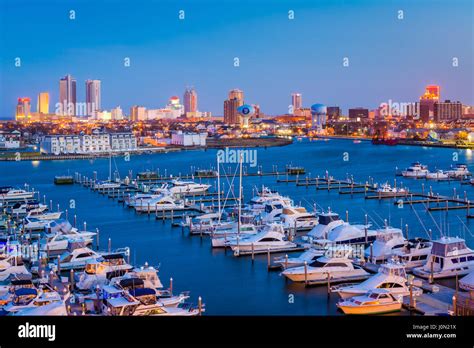 View Of The Farley State Marina And Skyline At Night In Atlantic City