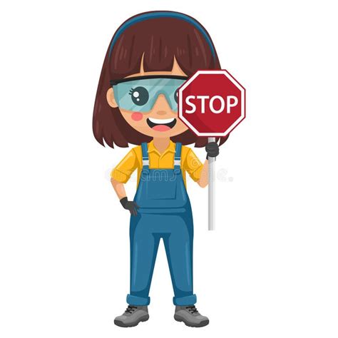 Maintenance Technician With Stop Sign Handy Woman With Personal