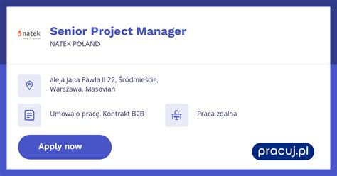 Oferta Pracy Senior Project Manager Natek Poland Warszawa