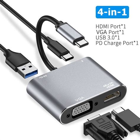 BENOSEM USB C HUB Adaptor In Laptop Tablet Type C To VGA HDMI K RJ Lan Ethernet
