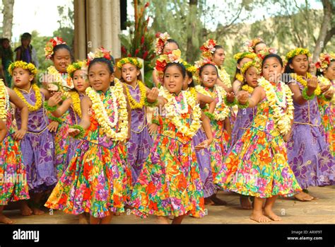 Keiki Hula Dancers From Halau Hula O Hokulani Dancing At The Kapiolani