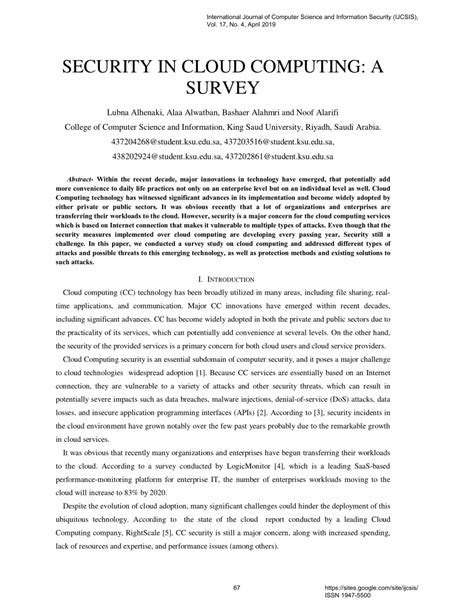 Pdf Security In Cloud Computing A Survey