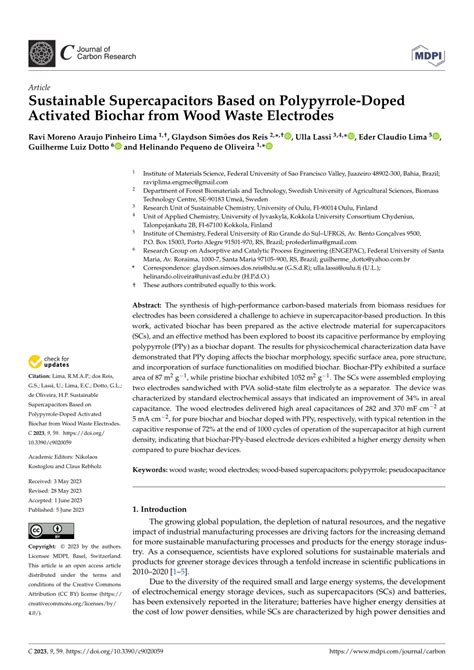 Pdf Sustainable Supercapacitors Based On Polypyrrole Doped Activated