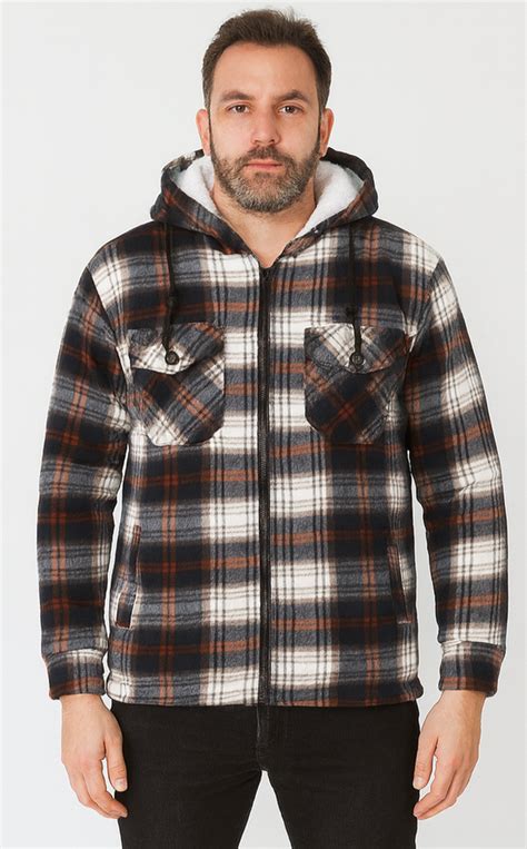 Mens Sherpa Fleece Fur Lined Lumber Jacket Winter Hoodie Thick Hooded