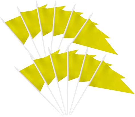 12 Pack Yellow Pennant Flags Small Mini Hand Held Solid