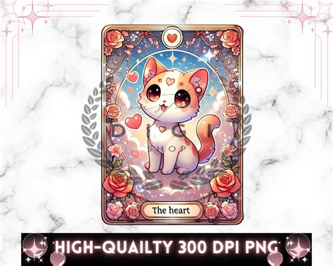 The Heart Tarot Card Png Cute Cat Sublimation Design For T Shirts