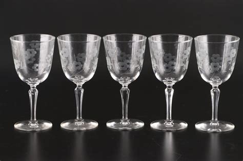 Libbey Etched Glass Water Glasses And Stemware Mid 20th Century Ebth