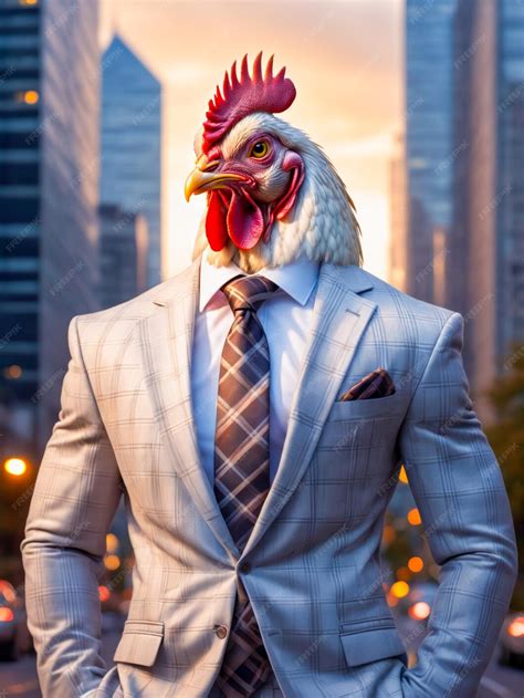 A Rooster Wearing A White Suit In The Style Of A Muscular Businessman Premium Ai Generated Image