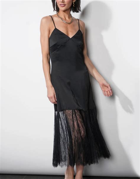 Freya Slip Dress W Sheer Godet Skirt In Black Adorn Boutique