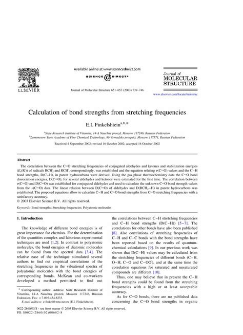Pdf Calculation Of Bond Strengths From Stretching Frequencies