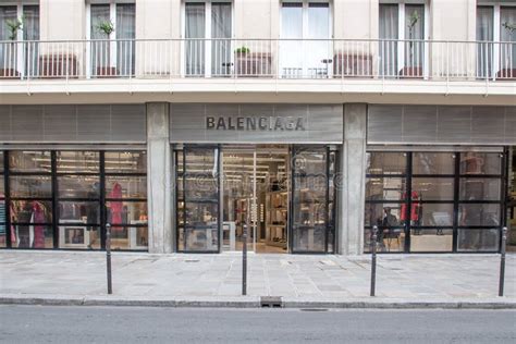 Balenciaga Clothing Brand Store Showcase And Entrance Area On Rue