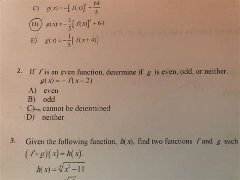 High School Pre Calc If F Is An Even Function Determine If G Is Even Odd Or Neither I