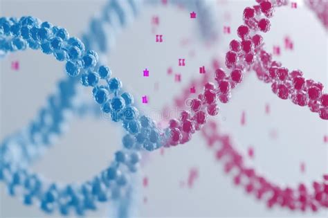 Close Up Of Two Dna Strands In Blue And Red With Infinity Symbols