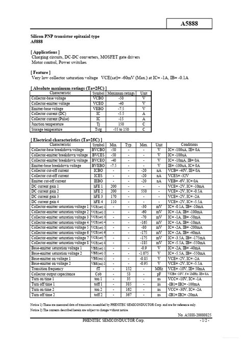 A5888 Datasheet Pdf Silicon Pnp Transistor Download Unknown Manufacturer A5888