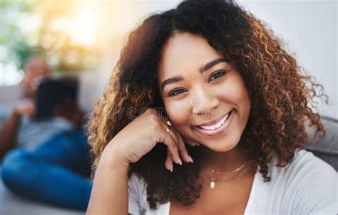 Woman Portrait And Happy In Home For Relax Comfort And Chill On