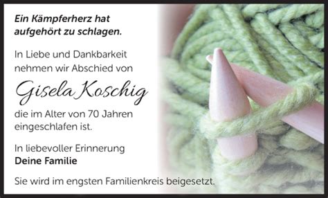 Traueranzeigen Von Gisela Koschig Märkische Onlinezeitung Trauerportal