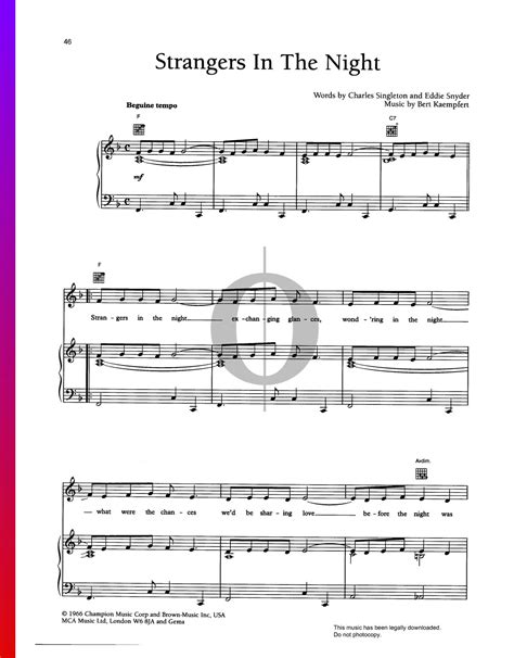Strangers In The Night Frank Sinatra Piano Sheet Music Oktav
